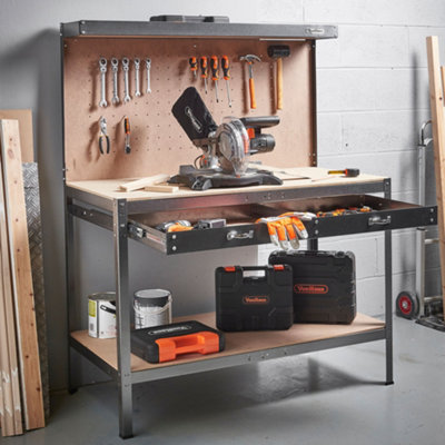 VonHaus Garage Work Bench with Pegboard - Suitable for Most Garage ...