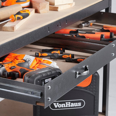 VonHaus Garage Work Bench with Pegboard Suitable for Most Garage Equipment Storage Drawer Shelf and 20