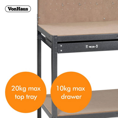 VonHaus Garage Work Bench with Pegboard - Suitable for Most Garage ...