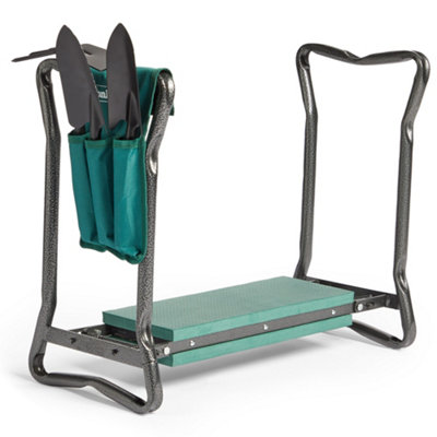 VonHaus Garden Kneeler Seat Tool Set 2 in 1 Design Lightweight Portable Soft Foam Pad Steel Frame Handles Pouch