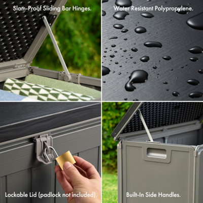VonHaus Garden Storage Box 190L, Outdoor Utility Chest, Weatherproof ...