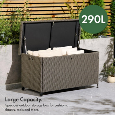VonHaus Garden Storage Box 290L, Grey Rattan Outdoor Cushion Storage ...