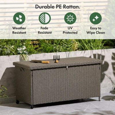 VonHaus Garden Storage Box 290L, Grey Rattan Outdoor Cushion Storage ...
