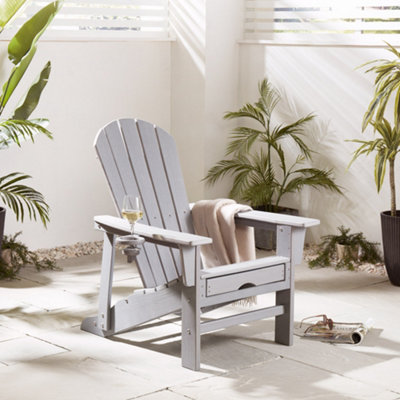 VonHaus Grey Adirondack Chair Folding Foot Stool Water Resistant HDPE Garden Chair Lounger with