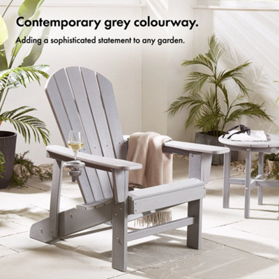 VonHaus Grey Adirondack Chair Outdoor Fire Pit Chair for Garden Terrace Balcony Waterproof HDPE Slatted