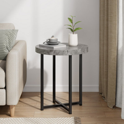 VonHaus Grey Side Table - Concrete Effect Graphite Round End Table for ...