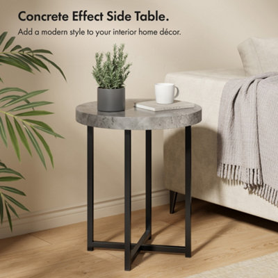 VonHaus Grey Side Table - Concrete Effect Graphite Round End Table for ...