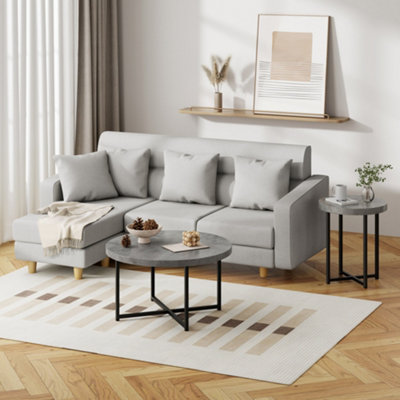 VonHaus Grey Side Table - Concrete Effect Graphite Round End Table for ...