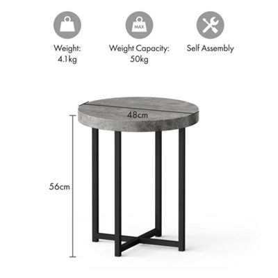 VonHaus Grey Side Table - Concrete Effect Graphite Round End Table for ...