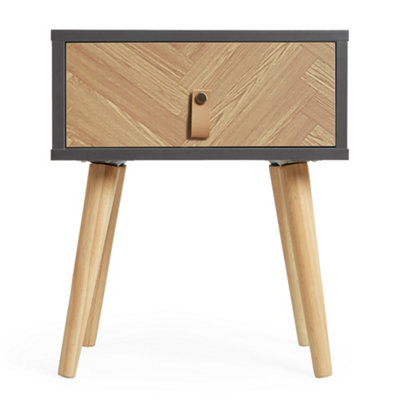 VonHaus Herringbone Bedside Table Set of 2, Matching Pair of Grey & Wood Effect Nightstands for ...