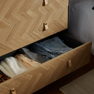 VonHaus Herringbone Chest of Drawers, Grey & Wood Effect 5 Drawer ...