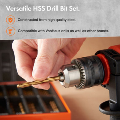 VonHaus HSS Metal Drill Bit Set, Carry Case, 99 Pcs 1.5-10 mm High ...