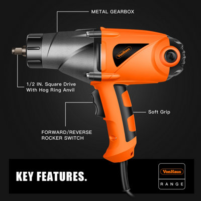 VonHaus Impact Wrench 450Nm Torque Electric Nut Removal Tool with 1 2 Square Drive