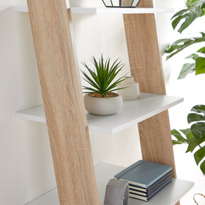 VONHAUS LADDER BOOKCASE, SCANDINAVIAN STYLE, WHITE & LIGHT OAK EFFECT ...