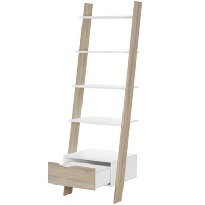 VONHAUS LADDER BOOKCASE, SCANDINAVIAN STYLE, WHITE & LIGHT OAK EFFECT ...