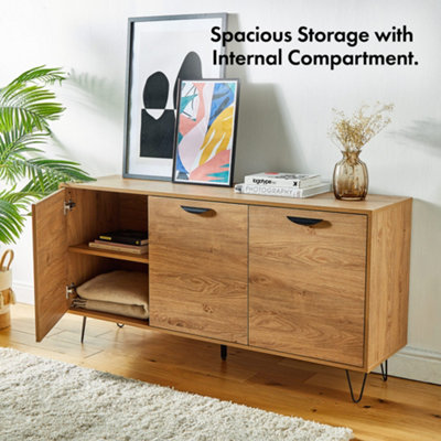 VonHaus Large Sideboard Oak Wood Effect, 3 Door Sideboard for Living ...
