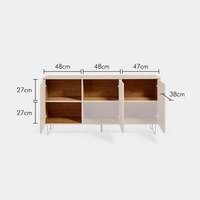 VonHaus Large Sideboard Oak Wood Effect, 3 Door Sideboard for Living ...