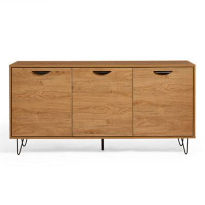 VonHaus Large Sideboard Oak Wood Effect, 3 Door Sideboard for Living ...