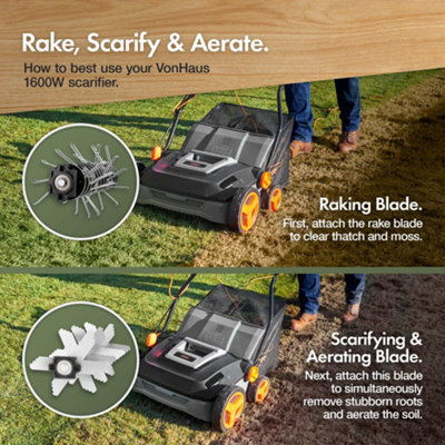 VonHaus Lawn Scarifier, Aerator & Grass Rake Electric 1600W, Dethatch ...