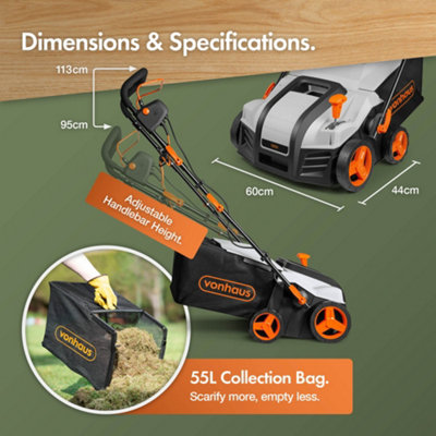 VonHaus Lawn Scarifier, Aerator & Grass Rake Electric 2000W, Dethatch ...