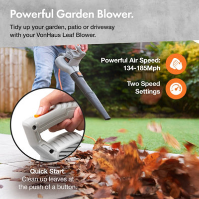 VonHaus Leaf Blower 3000W Clear Garden Leaves From Patios Gutters Driveways More