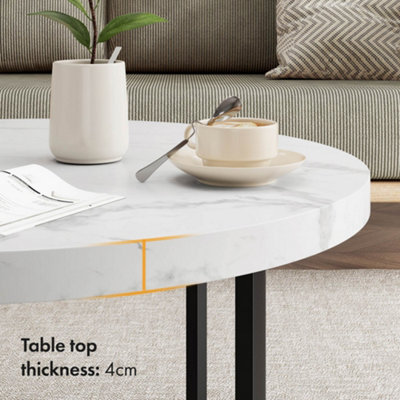 VonHaus Mosley Marble Look Coffee Table for Living Room, Round Living ...