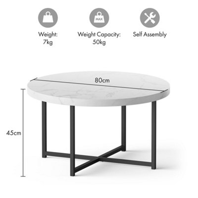 VonHaus Mosley Marble Look Coffee Table for Living Room, Round Living ...