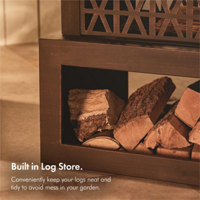 VonHaus Outdoor Fireplace, Steel Fire Pit w/ Log Store for Garden Patio ...