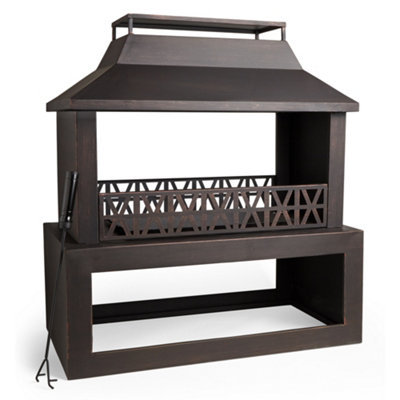 VonHaus Outdoor Fireplace, Steel Fire Pit w/ Log Store for Garden Patio ...