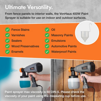 VonHaus Paint Sprayer 400W, Electric Spray Gun for Outdoor, Indoor ...