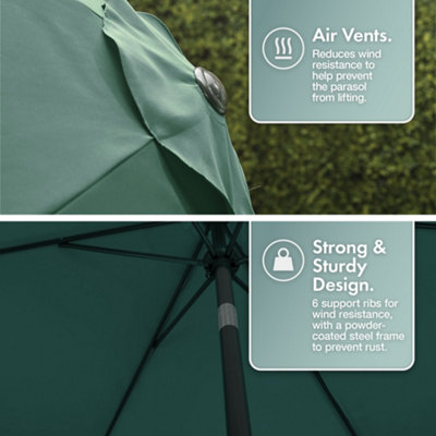 VonHaus Parasol 2.7M, Garden Umbrella, Sun Shade Canopy with Hand Crank ...