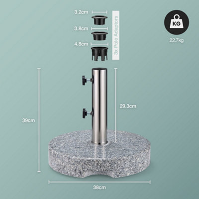 VonHaus Parasol Base 22kg, Heavy Duty Umbrella Stand Holder with 3 Pole Adaptors, Carry Handles ...