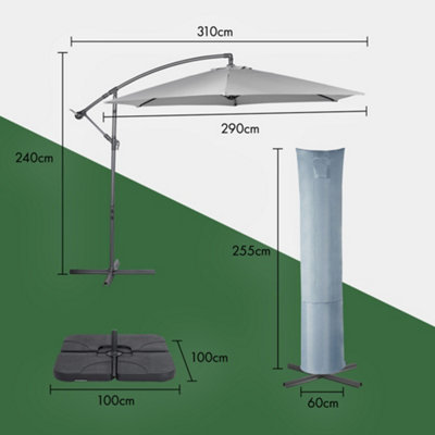 VonHaus Parasol Set w/ 3M Cantilever Banana Umbrella, Parasol Base ...