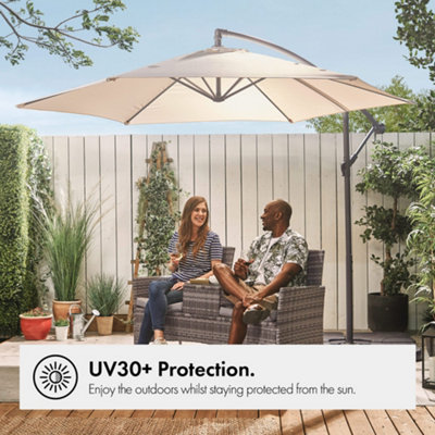 VonHaus Parasol Set w 3M Cantilever Banana Umbrella Parasol Base Waterproof Storage Cover Tilt