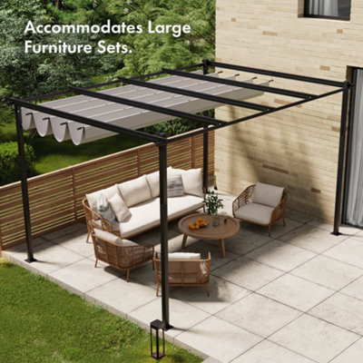 VonHaus Pergola with Retractable Roof 3 x 3 x 2.2m, Weatherproof ...