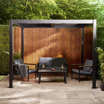 VonHaus Pergola with Retractable Roof 3x3m, Weatherproof Aluminium ...