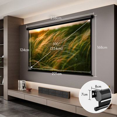 VonHaus Pull Down Projector Screen, 100" Wall Mounted HD Home Cinema ...