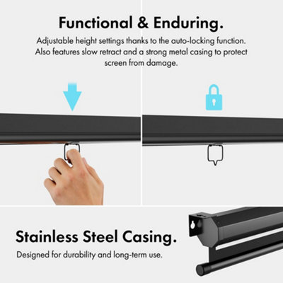 VonHaus Pull Down Projector Screen, 90" Wall Mounted HD Home Cinema ...