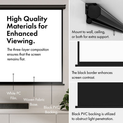 VonHaus Pull Down Projector Screen, 90" Wall Mounted HD Home Cinema ...