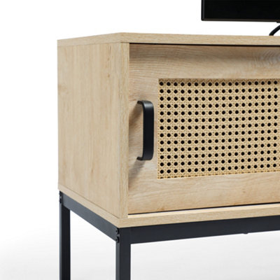 VonHaus Rattan TV Unit - Light Wood Effect TV Cabinet - Entertainment ...