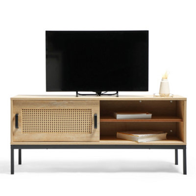 VonHaus Rattan TV Unit - Light Wood Effect TV Cabinet - Entertainment ...