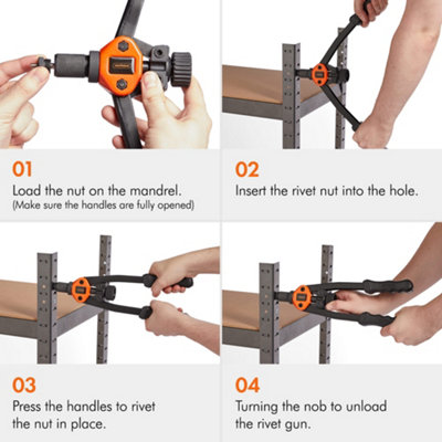 VonHaus Rivet Nut Gun - Rivnut Tool - Hand Riveter Pliers Set - 7 ...