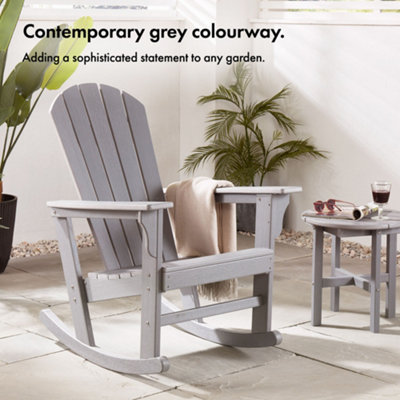 VonHaus Rocking Adirondack Chair Grey Outdoor Rocking Chair for Garden Waterproof HDPE Slatted Fire Pit Garden