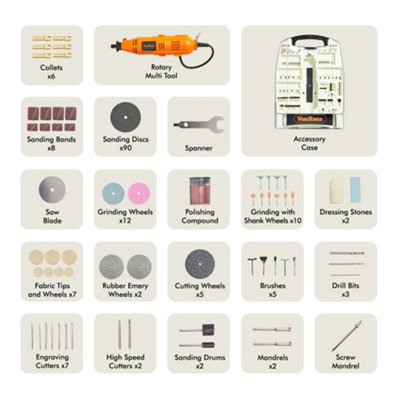 VonHaus Rotary Multitool 235pc Accessory Kit - Dremel Compatible Corded ...