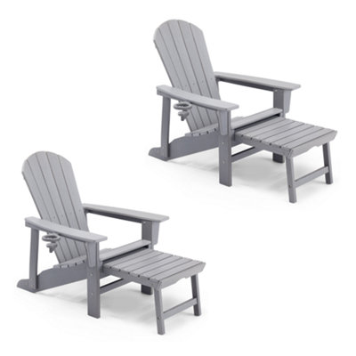 VonHaus Set of 2 Grey Adirondack Chair & Folding Foot Stool, Water ...