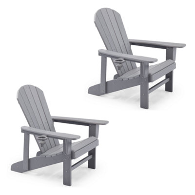 VonHaus Set of 2 Grey Adirondack Chair, Waterproof HDPE Slatted Style ...