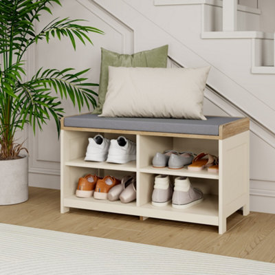 VonHaus Shoe Storage Bench with Padded Seat, Cream Hallway Bench & 4 ...