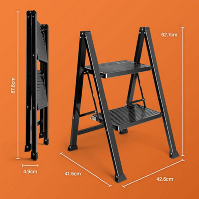 VonHaus Slim 2 Step Ladder with Anti Slip Steps and Feet