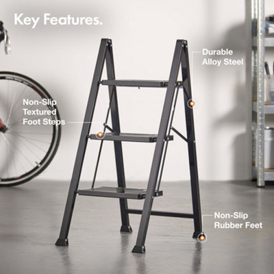 VonHaus Slim 3 Step Ladder with 150kg Weight Capacity