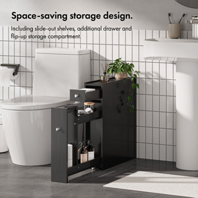 VonHaus Slim Bathroom Storage Unit, Freestanding Black Slimline ...